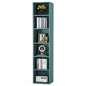 LITTLE TREE 70.9 Inch Tall Narrow Bookcase, Corner Bookshelf 6 Tier Cube Display Shelf Storage Organizer for Small Space, Blue