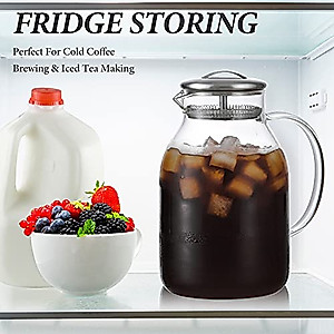 Hiware Glass Pitcher with Lid and Spout - 68 OZ Water Pitcher for Hot/Cold Water & Iced Tea, 18/8 Stainless Steel Lid, High Heat Resistance, 100% Lead-free Clear