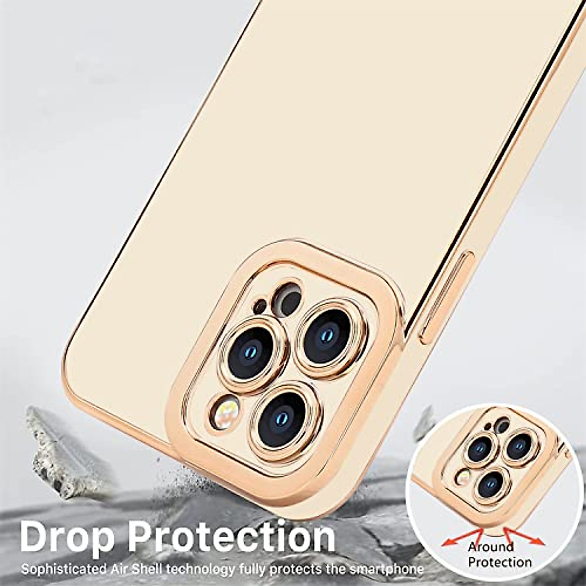 Lafunda Designed for iPhone 13 Pro Case, Luxury Cute Plating Cases for Women Girls Elegant Golden Edge Shockproof TPU Bumper Cover with Silicone Camera Protective Phone Case for iPhone 13 Pro White