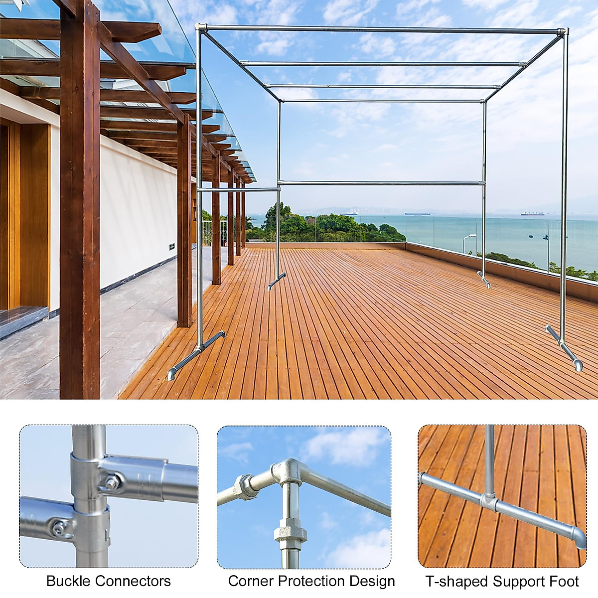 ZGGJZKV Outdoor Clothes Drying Rack with Adjustable Rods, 330Lbs Capacity Heavy Duty Laundry Drying Hanger, Household Floor Standing Clothing Airer with Windproof Hooks and Clips (70.9"×70.9"×63")