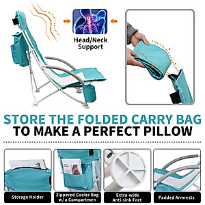 Folding Camping Table Adjustable Card Table 24'' x 16'' (L x W) + Beach Chair with Umbrella & Cooler for Adults 1-Pack Green with a hint Blue