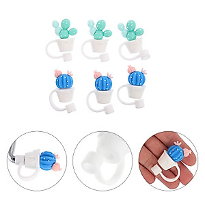 ABOOFAN 6pcs Silicone Straw Tips Cover Reusable Drinking Straw Tips Lids Cute Cactus Shape Straw Plugs for Straws