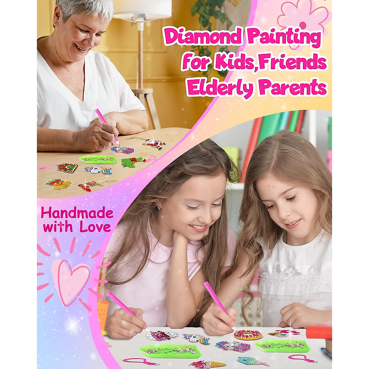 DIY Diamond Painting Keychain Advent Calendar for Girls Ages 4-12, Christmas Craft Gifts