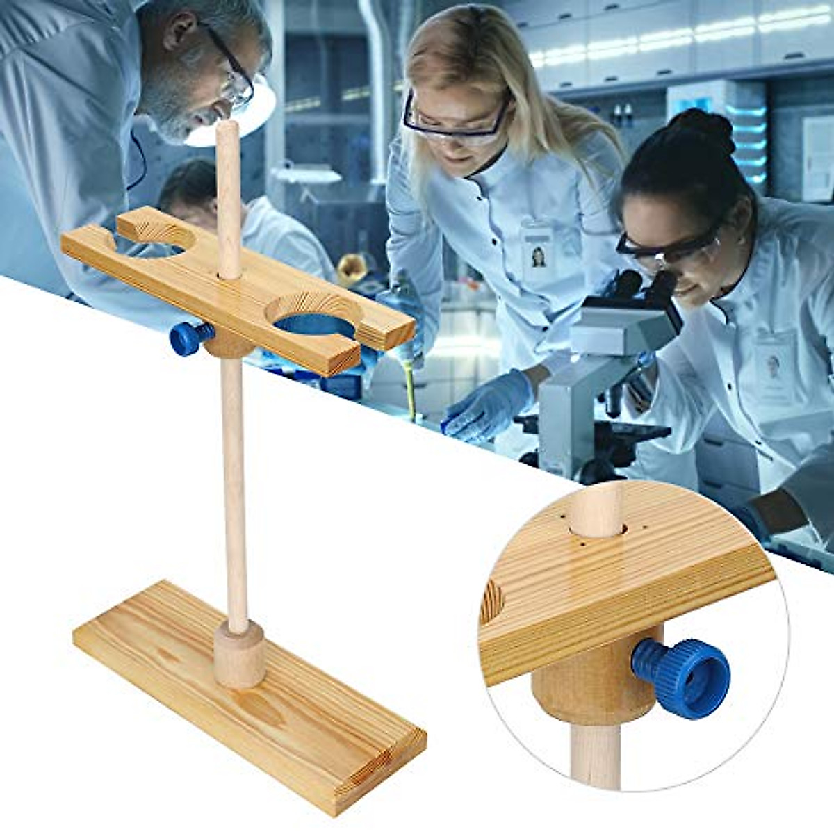 Funnel Stand, 2 Holes Wooden Separating Funnel Stand Holder Adjustable Height Funnel Rack for School Laboratory Experiment Fixing Accessories