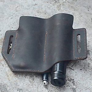 COLEAT Genuine Leather Multitool Sheath for Belt, Leather Man Sheath for Men, Leather EDC Pocket Organizer with Pen Holder, Flashlight Sheath, Keychain Clip, Knives Sheath Holster Dark Brown