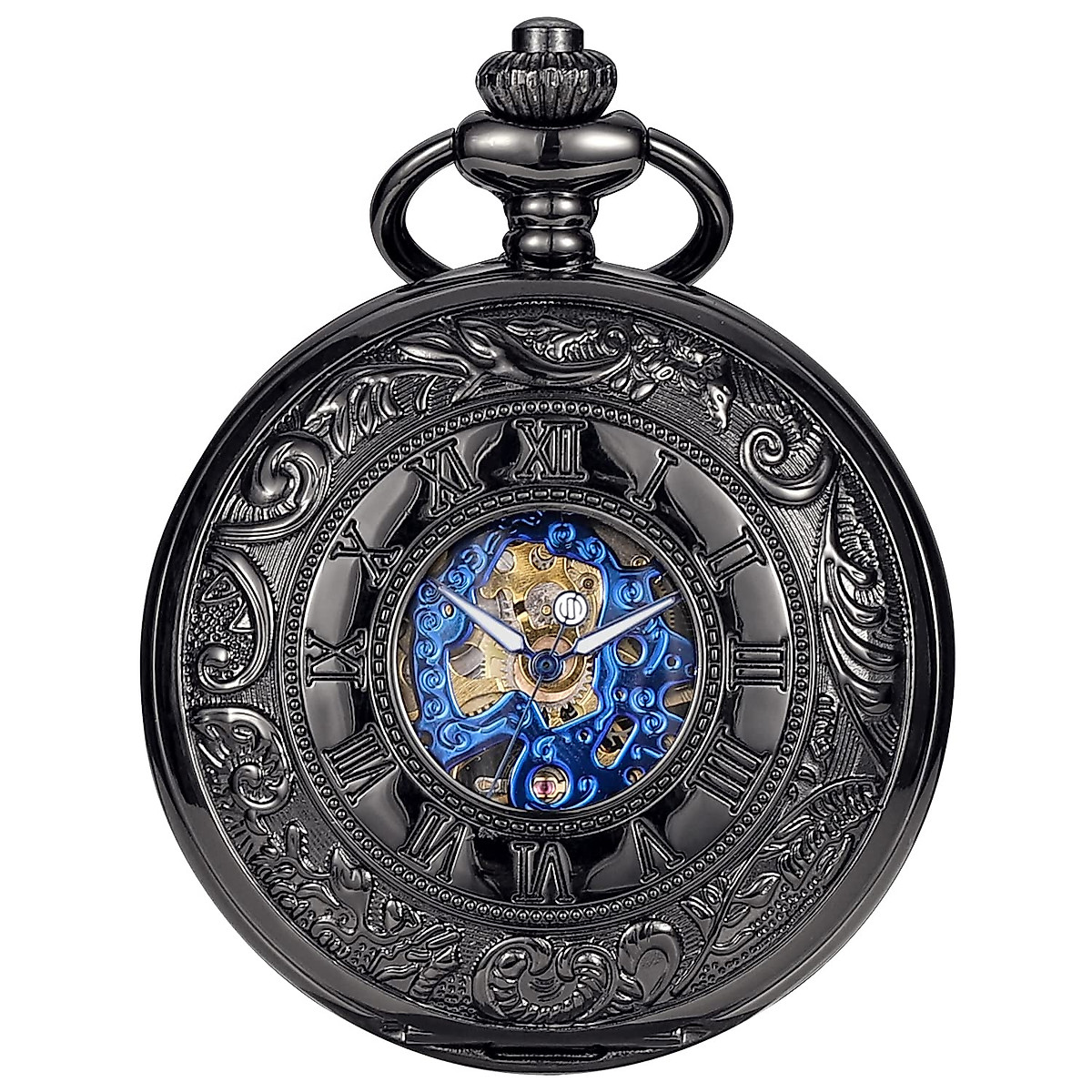 SIBOSUN Pocket Watch Men's Pocket Watches Mechanical Pocket Watch with Chain Roman Numerals Dial Skeleton Men Women - Gifts for Dad, Grandpa, Husband, Boyfriend