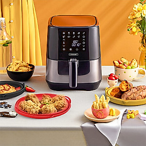 2-Pack Silicone Air Fryer Liners, 7.5" Foldable Reuse Silicone Air Fryer Basket, Easy to Clean Silicone Tray Air Fryer, Deep Fryer Liner, Use Instead of Parchment Fits 3 to 5 QT Air Fryer (Red & Blue)