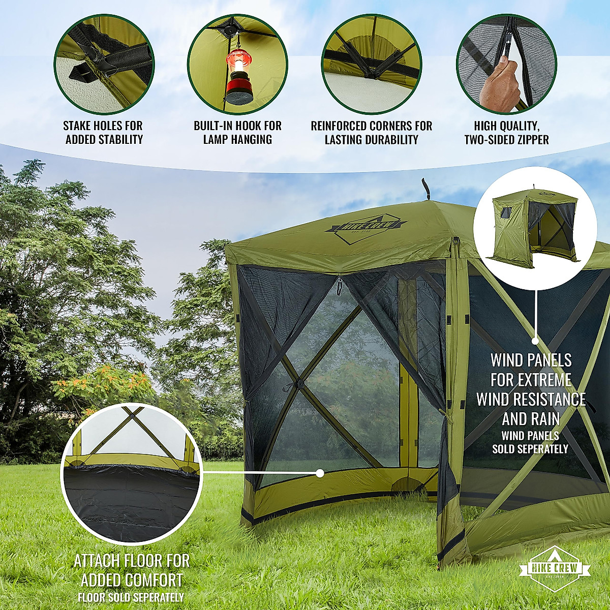 Hike Crew 6’ x 6’ Pop-Up Gazebo Screen Tent | Screened 4-Sided Instant Outdoor Canopy Shelter with Stakes, Ropes & Carry Bag for Camping, Sports & Picnic Table | UV Resistant SPF 50+