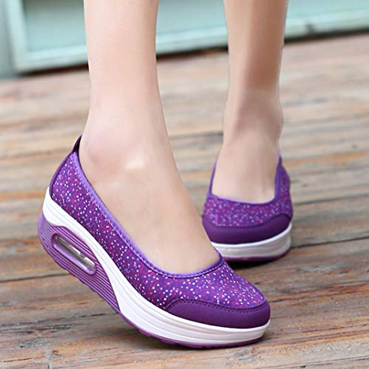 CYBLING Womens Platform Wedge Walking Shoes Fashion Air Cushion Slip on Sneakers Outdoor Fitness Loafers Purple
