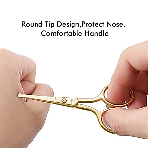 LIVINGO Professional Nose Hair Scissors, Multi-purpose Stainless Steel Rounded Tip Straight Blade, Facial Hair Beard Eyebrows Ear Trimming Beauty Grooming Tool for Men & Women, 3.5” Gold