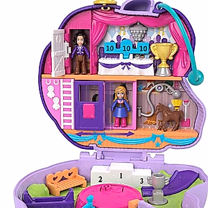 Polly Pocket Compact Playset, Jumpin' Style Pony with 2 Micro Dolls & Accessories, Travel Toys with Surprise Reveals