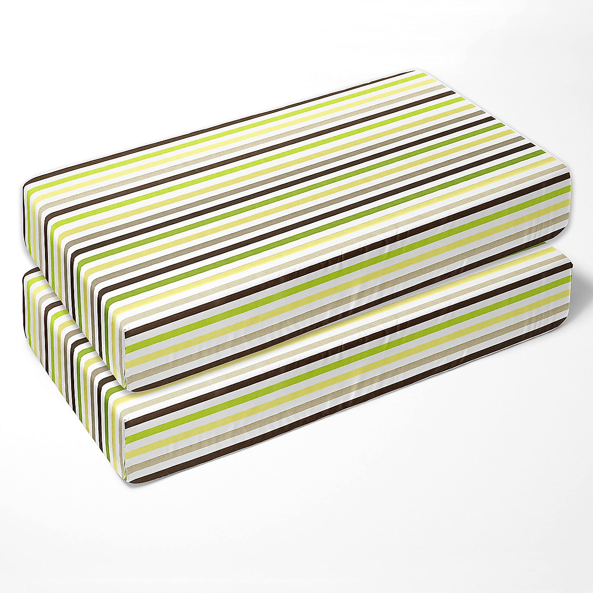 Bacati Crib Fitted Sheets, Mod Stripes Green/Yellow/Chocolate (Pack of 2)