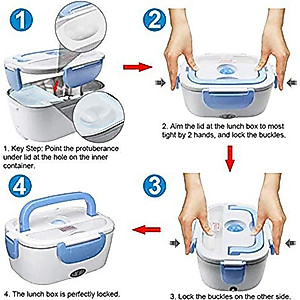 Electric Lunch Box-3 In 1 For Car/Truck, Portable Food Heater For Car/Office/Picnic, 24V And 12V&110V 40W, 304 Stainless Steel Portable Container, Removable Food Heater Heater Spoon and 2 Compartments