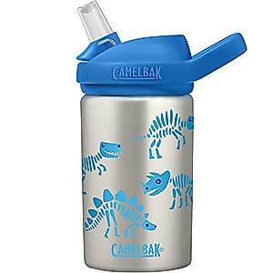 CamelBak Eddy+ Kids Water Bottle, Stainless Steel, 14 oz, Dino Bones - Spill-Proof When Open, Leak-Proof When Closed & Eddy Kids Bottle Accessory 2 Bite Valves/2 Straws, Ice Blue