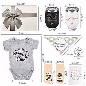 Pregnancy Gift Est 2022, First Time Mom Gifts for Women, New Parents Wine Tumbler Set Baby Onesie Socks Bib Decision Coin - Top Mom Dad Gift Set Idea for Baby Shower, Gender Reveal (7 pcs Set)