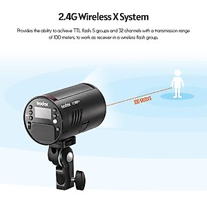 GODOX AD100Pro Studio Flash Light OLED Screen 5800K 1/8000s Sync TTL/Multi/M Flash Built-in 2.4G Wilreless X System 5 Groups 32 Channels with Rechargeable 2600mAh Battery with Godox S2 Flash Bracket