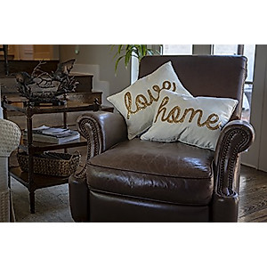 Thro by Marlo Lorenz TH011763010E Love Sequin Script Faux Linen Pillow, 1 Count (Pack of 1), Egret Gold