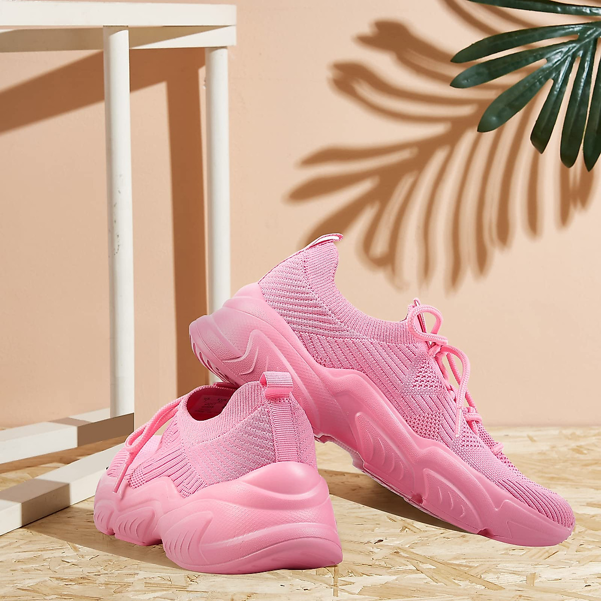 Hasina Womens Walking Shoes Slip On Mesh White and Hot Pink Sneakers Lightweight Breathable Comfortable Casual Running Shoes （Pink,8.5）