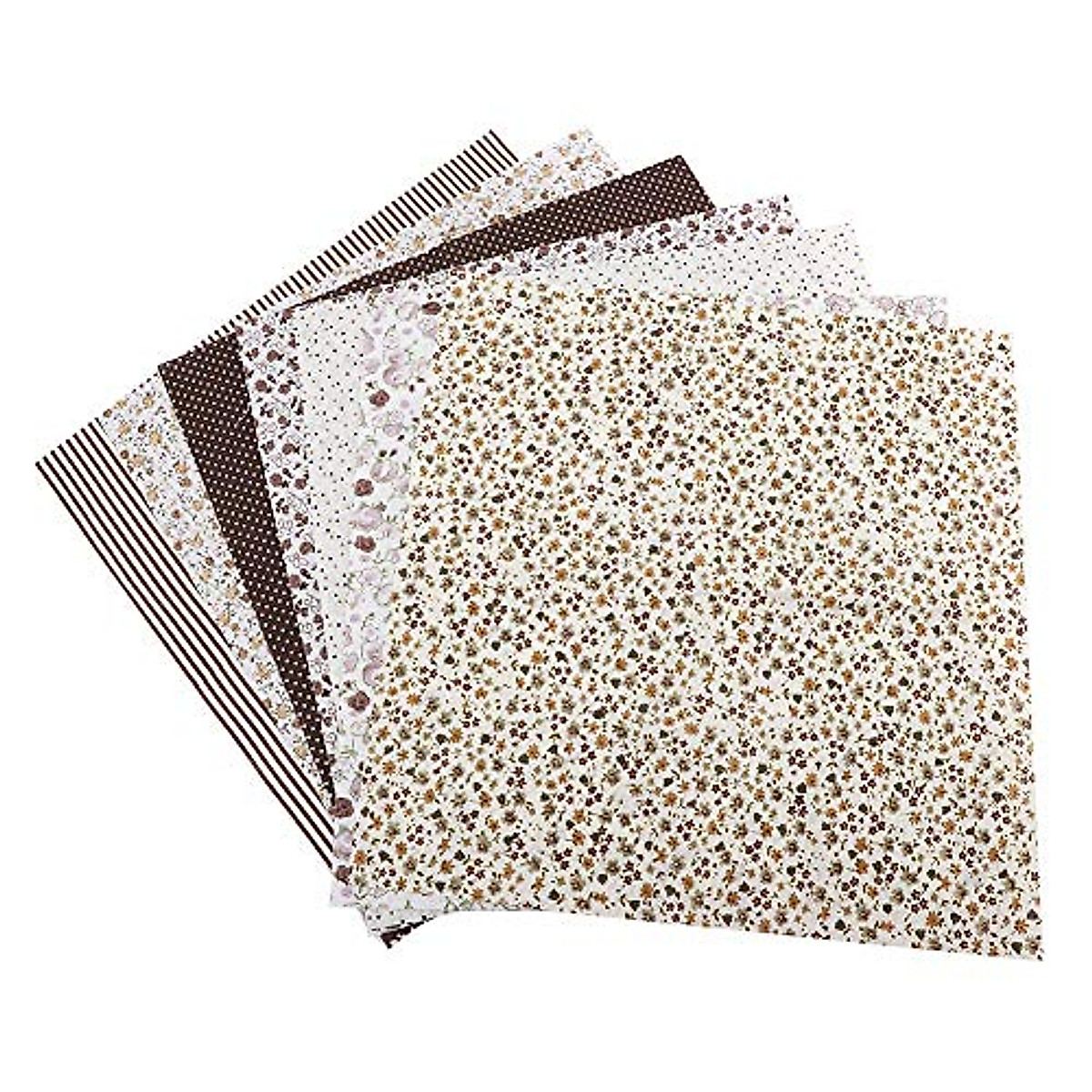7 Pcs DIY Square Coffee Dot Assorted Cotton Fabric,25x25cm Pre Cut Floral Cloth Bedding Kit Quarters Bundle for Handmade Crafts(25 * 25)