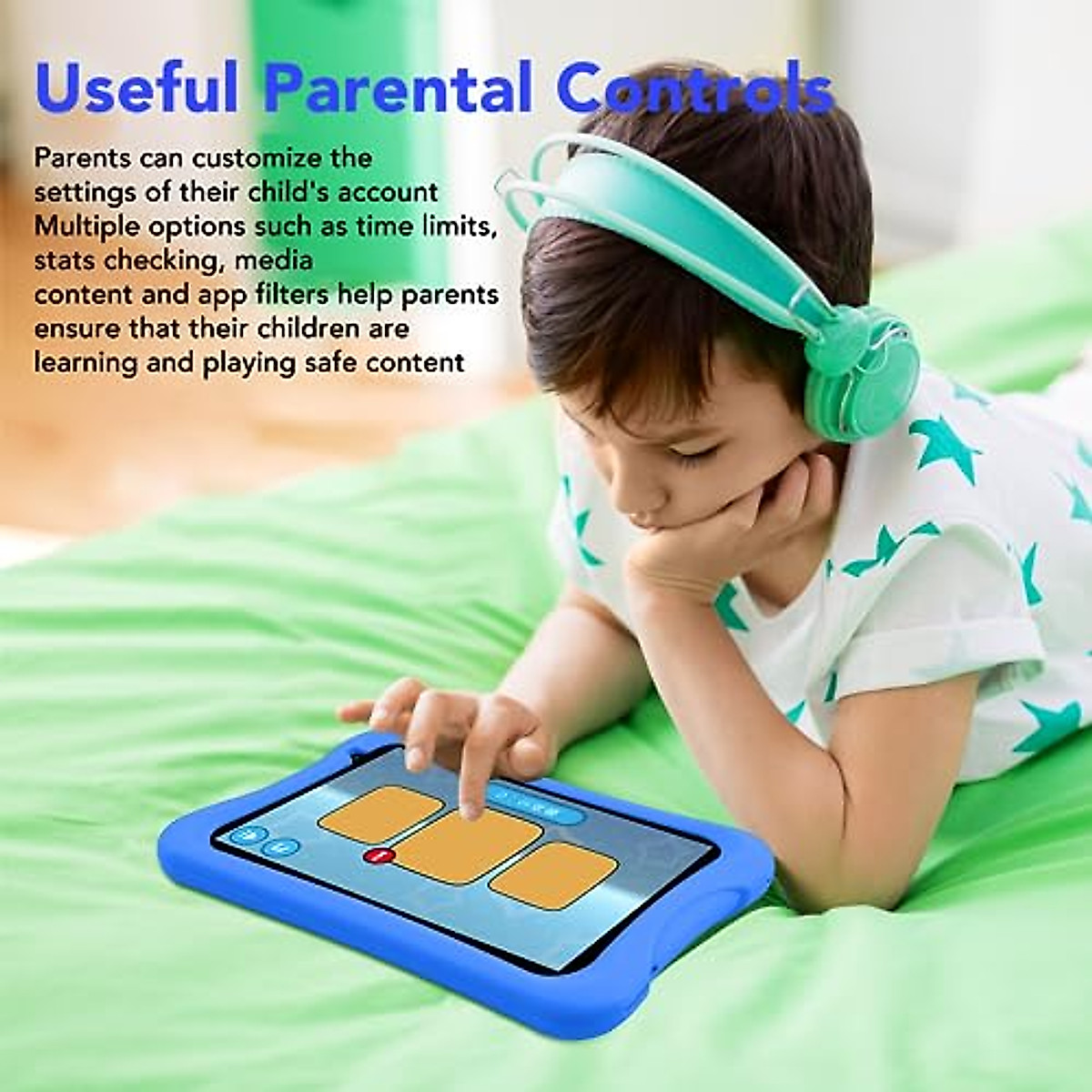 Sxhlseller 8 Inch Kids Tablet for Android10, 32GB ROM 2GB RAM, Quad Core Processor, 1280x800 IPS HD Eye Care Touchscreen, 8MP Camera, Support 512GB Storage, WiFi Tablet PC, Blue (US Plug)