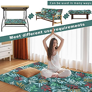 HIYEN Porch Swing Cushions 3 Seater Replacement, Waterproof Bench Cushions for Outdoor Furniture with Backrest, 4" Thickened Patio Swing Cushion with Ties (Flower, 47 * 40 inch)