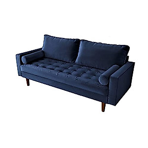 Container Furniture Direct Womble Modern Velvet Upholstered Living Room Diamond Tufted Chesterfield Sofa with Gleaming Nailheads, Misty Blue