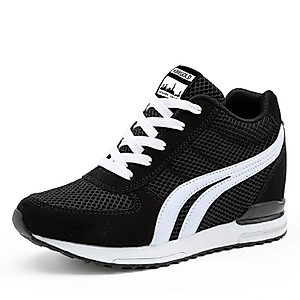AONEGOLD Womens Hidden Wedges Shoes High Heeled Lightweight Mesh Sneakers Casual Walking Shoes Tennis Chic Black 42