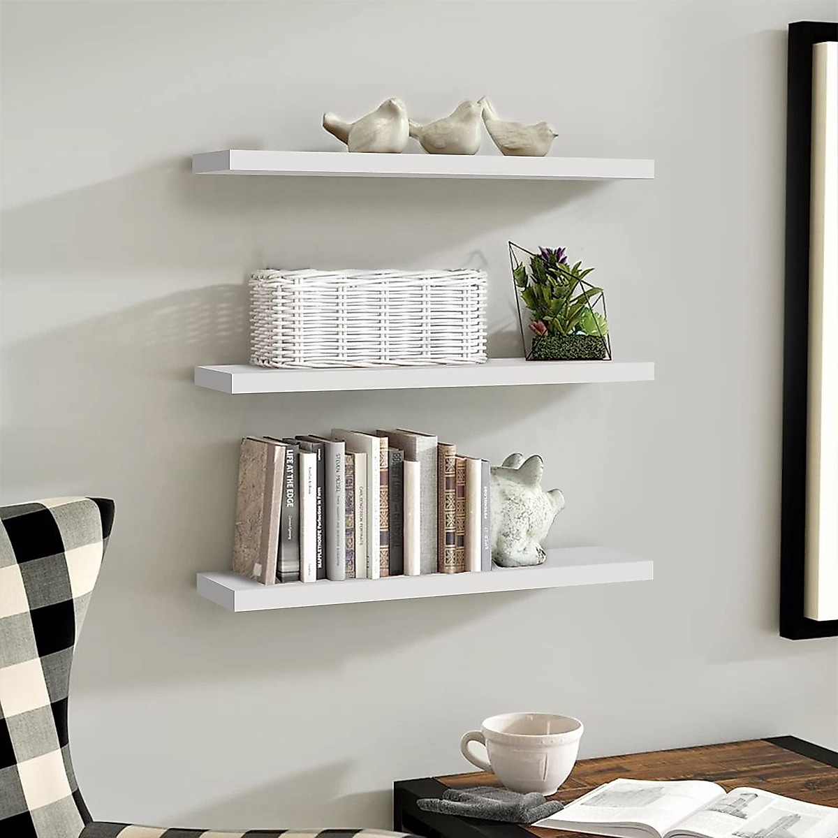 ISYOKE White Floating Shelves Set of 3 Wall Mounted Modern Floating White Shelf for Wall, Floating White Wall Shelf for Bathroom,Bedroom, Living Room,Kitchen