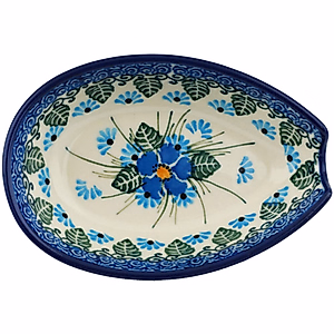 Polish Pottery Spoon Rest 5-inch Forget Me Not made by Ceramika Artystyczna