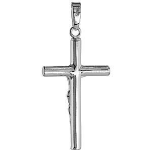 Sterling Silver Large Plain Crucifix Pendant 5mm Tubular High Polished 2 3/4 inch