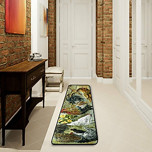 Rooster Runner Rug, Hen Vintage Rural Life Bath Rug Non-Slip Soft Kitchen Mat Doormat Large Runner Carpet 72" X 24"