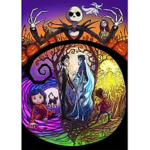 DIY Diamond Painting Jack and Sally Halloween 12x16Inch, Full Round Drill Kits Nightmare Before Christmas Cross Stitch Mosaic Art for Adults Relax & Home Wall Decor Festival Gift