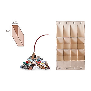 Wall Shoe Organizer With 4 Metal Hooks Over the Door Shoe Rack 12 pockets Hanging Shoe Organizer Wall Shoe Storage For toys sneakers hats and more Over The Door, Cream