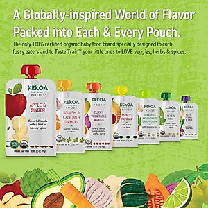 Kekoa Foods Apple & Ginger Baby Food Purée | 100% USDA Certified-Organic, No Sugar Added | Organic, Non-GMO, Gluten-Free, Vegan | Mild Ginger for Flavor Development | 3.5 oz Squeeze Pouch