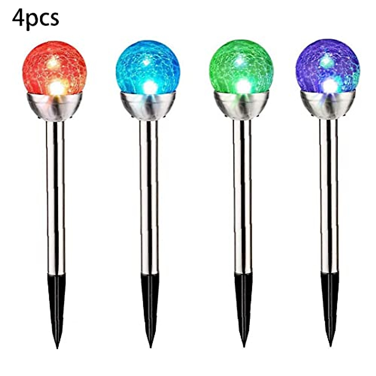 Bumper Solar Garden Stake Lights Cracked Glass Ball Dual LED Lamp with Colorful Light 4PCS Home and Garden