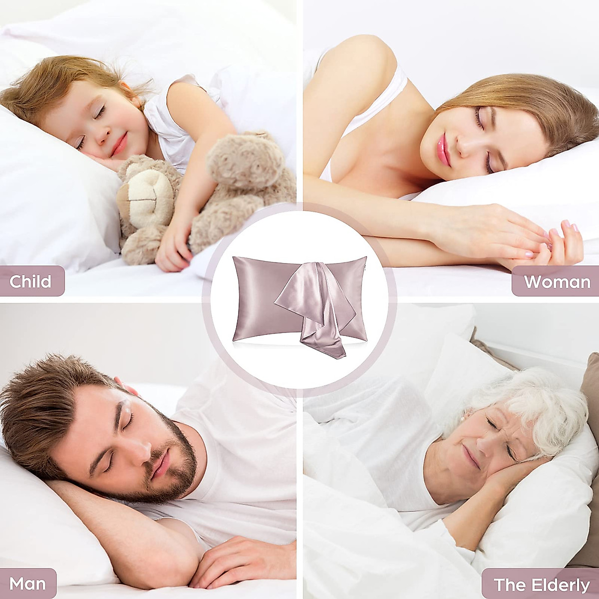 Veaken Silk Pillowcase for Hair and Skin, 2 Pack 100% Mulberry Silk Pillowcase 25 Momme, 600 Thread Count, Both Side Pure Silk Pillow Cover with Hidden Zipper (ApricotGray, Queen 20''×30'')