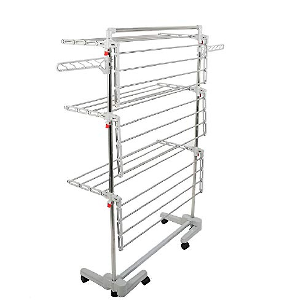 Launtree Laundry Drying Rack Collapsible Rolling Garment Hanger Foldable Space Saving Vertical Storage X-Large Stainless Steel Metal Frame Heavy Duty Thicker Top Pipe Structure Made in Korea