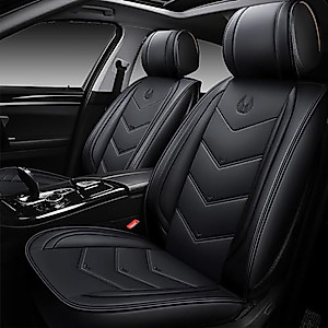 OASIS AUTO Z Car Seat Covers Accessories 2 Piece Front Premium PU Leather Cushion Protector Universal Fit for Most Cars SUV Pick-up Truck, Automotive Vehicle Auto Interior Décor (OS-003 Black)