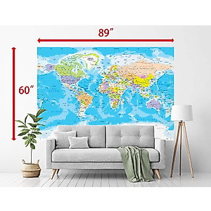Academia Maps Giant 89 x 60 Blue Ocean World Map Wall Decal | Easy to Hang Wallpaper Stick and Peel | Wall Map of The World. Easy to Apply, Reposition, Remove. Safe for Walls