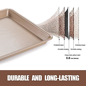 JOHO BAKING Cookie Sheet Baking Pan Set, Professional Baking Sheet for oven Nonstick, 2 Piece Bakeware Set, 9x13in,10x15in, Textured, Gold