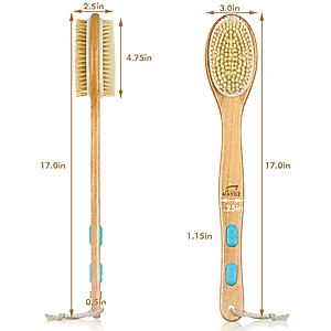 Back Brush Long Handle for Shower - Soft and Firm Double Sided Exfoliating Bath Body Scrub Brush for Men and Women - Use Back Showering Scrubber Wet for Washing / Scrubbing - Use Dry for Exfoliation
