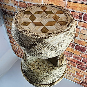 Heavens Tvcz Professional Basket Bamboo Wickerwork Thai Traditional Rice Sticky Steamer Eco-Friendly with Lid Sticky Rice Cooker Steamer Home Electric Cooker Safe