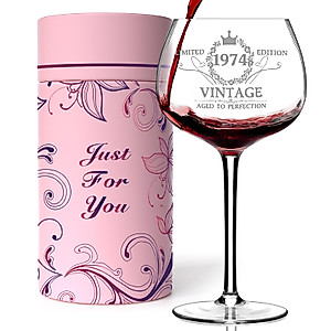 50TH Birthday Gifts for Her, Vintage 1974 Engraved 50th Wine Glass, 50 Year Old Birthday Decorations For Women, Funny 50 Bday Gifts Idea For Women, Friends, Daughter, Sister Mom - Turning 50 Present