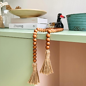 Meplait 39in Wood Bead Garland Farmhouse with Tassels,Versatile Prayer Beads Boho Chic Wall Hanging Home Decor (Brown)