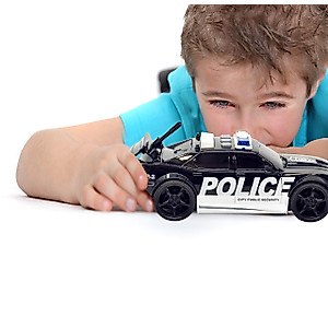Number 1 In Service Friction Powered Police Car Toy Rescue Vehicle with Lights and Siren Sounds for Boys Toddlers and Kids, Pull Back 1:20 Diecast Vehicle Car