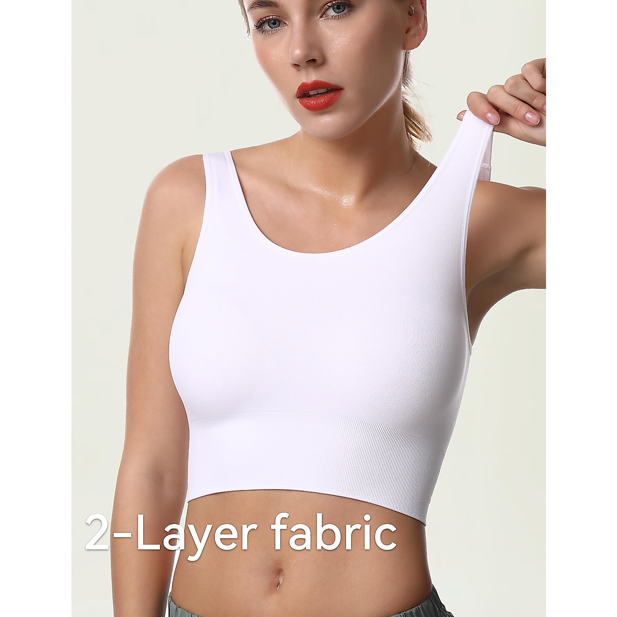 SPRIMEMONG Women's Light Support Sport Bra-Seamless Yoga Crop Tops(2pack,Black,White,L)