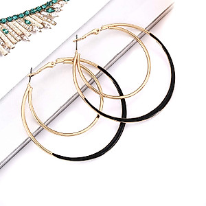 Hoop Earrings for Women Statement Double Circle Earrings Geometric Glazed Layers Oval Drop Dangle Earrings (Black)