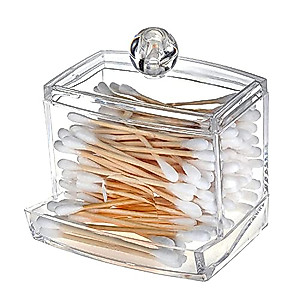 GOTOTOP Swab Storage Dispenser,Cotton Ball Holder, Plastic Cotton Swab Pad Storage Holder Box with Lid, Makeup Organizer Container for Bathroom Bedroom, Clear Organizer