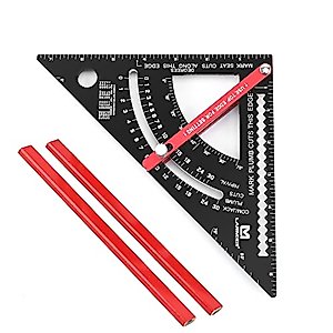 LARMEIL Carpenter Square, 7 inch Woodworking Tools Framing Square, Carpenter Tools and 2 Pencils Combination Square, Adjustable Angle Triangle Ruler, Metal Rafter Square (Angular Positioning Square)