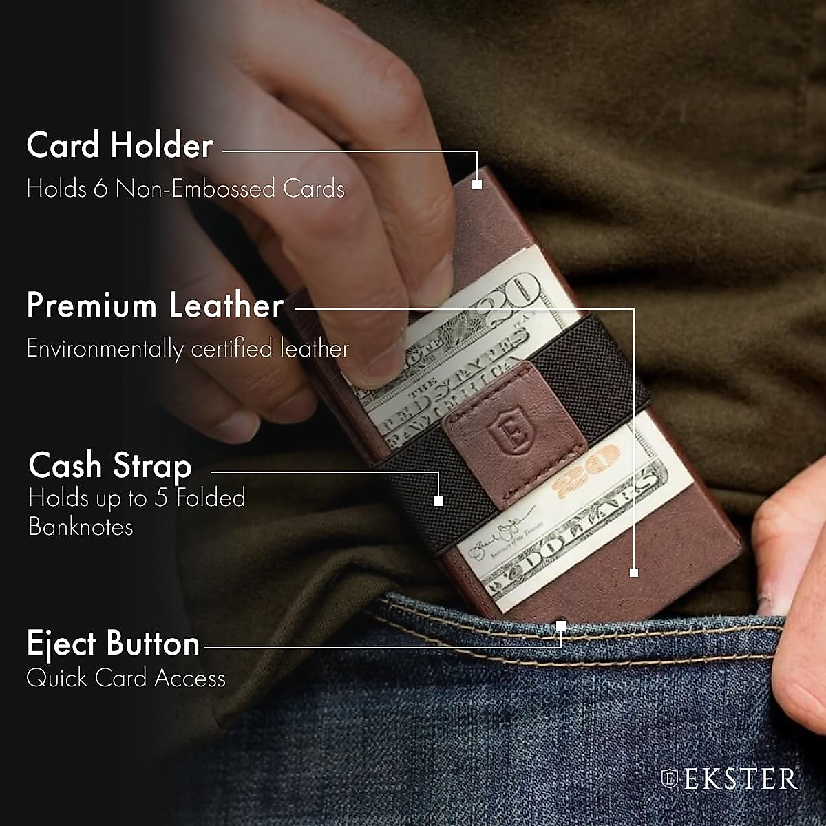 Ekster Senate Classic Brown Leather Slim Wallet for Men | RFID-Blocking Minimalist Wallet with Quick Card Access & Slim Profile